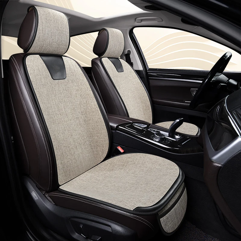 Flax-Car-Seat-Cover-Front-Rear-Full-Set-Car-Interior-Summer-Accessories ...