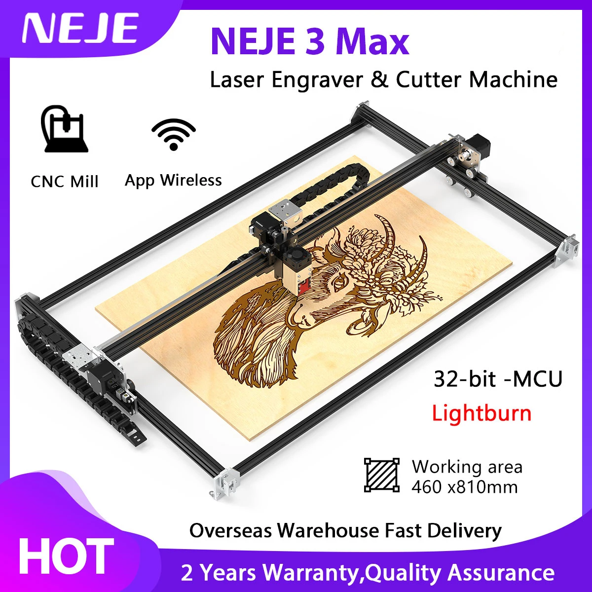 NEJE 3 Max A40640 80W 레이저 CNC 각인 기계, 목재 절단 각인 기계, 라이트번 레이저 CNC 라우터 프린터 ...