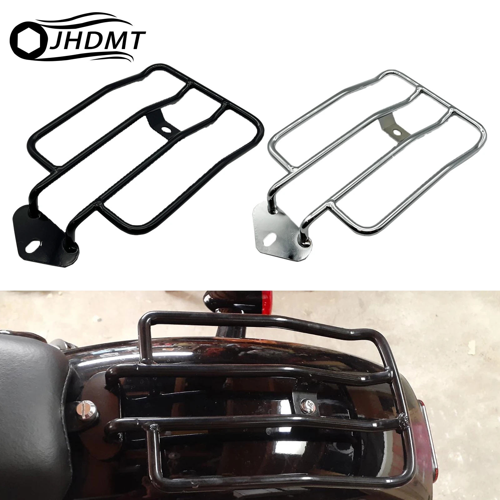 Motorcycle-Rear-Solo-Seat-Luggage-Rack-Support-Shelf-Steel-Black-Chrome ...