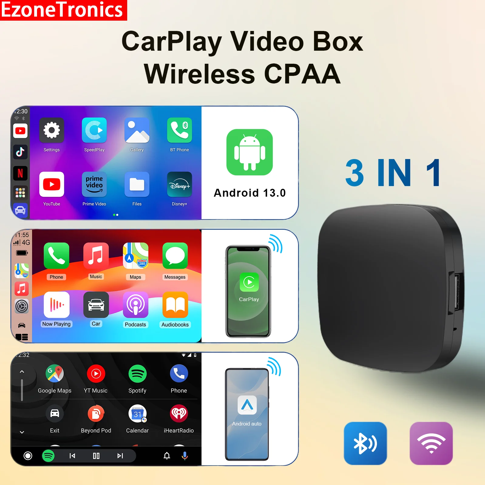 Ezonetronics Android 13 CarPlay Ai Box Wireless Android Auto Smart TV ...