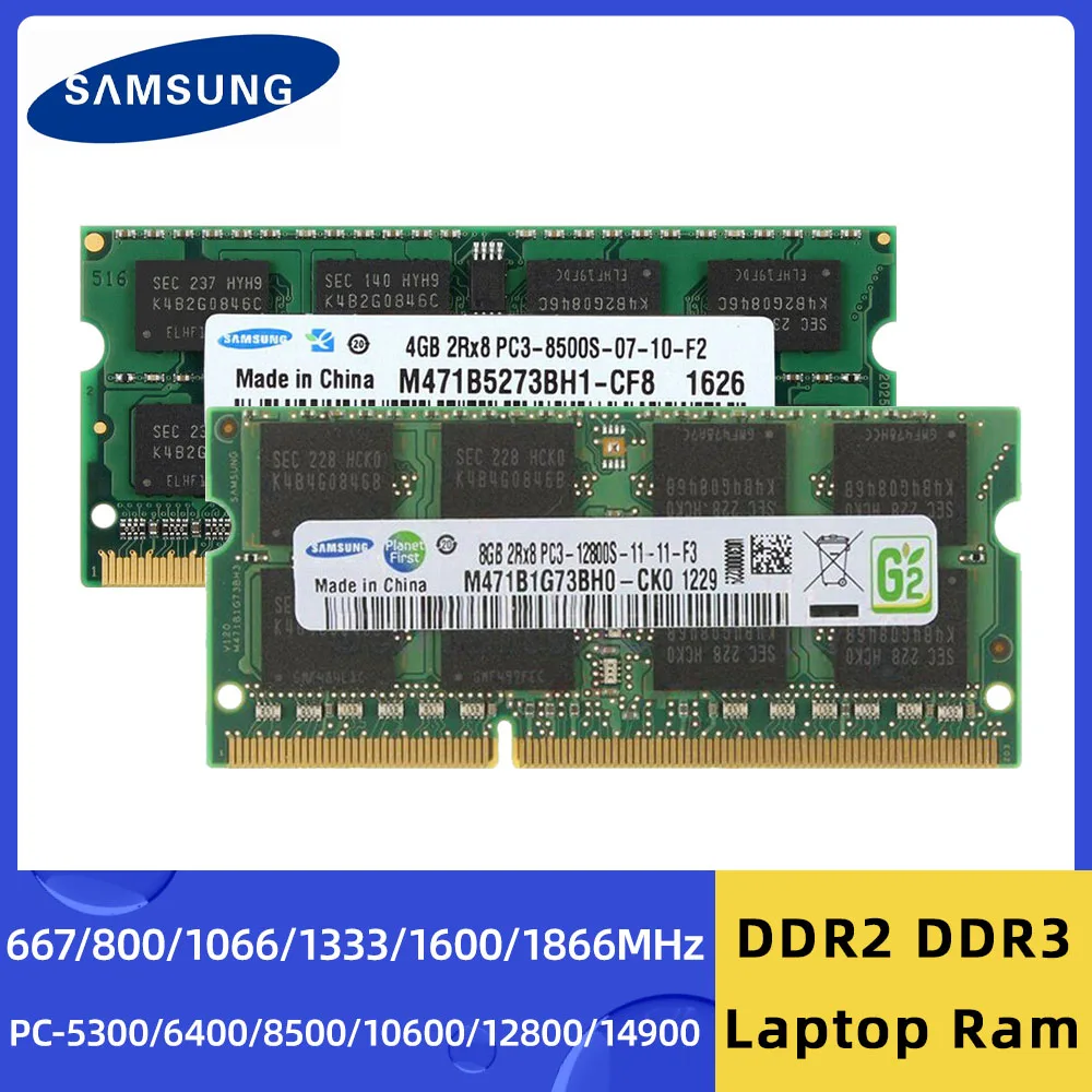 Samsung Laptop Ram DDR2 667MHz 800MHz DDR3 4GB 8GB 1066 1333 1600 1866MHz DDR3L 1.35V 1.5V ...