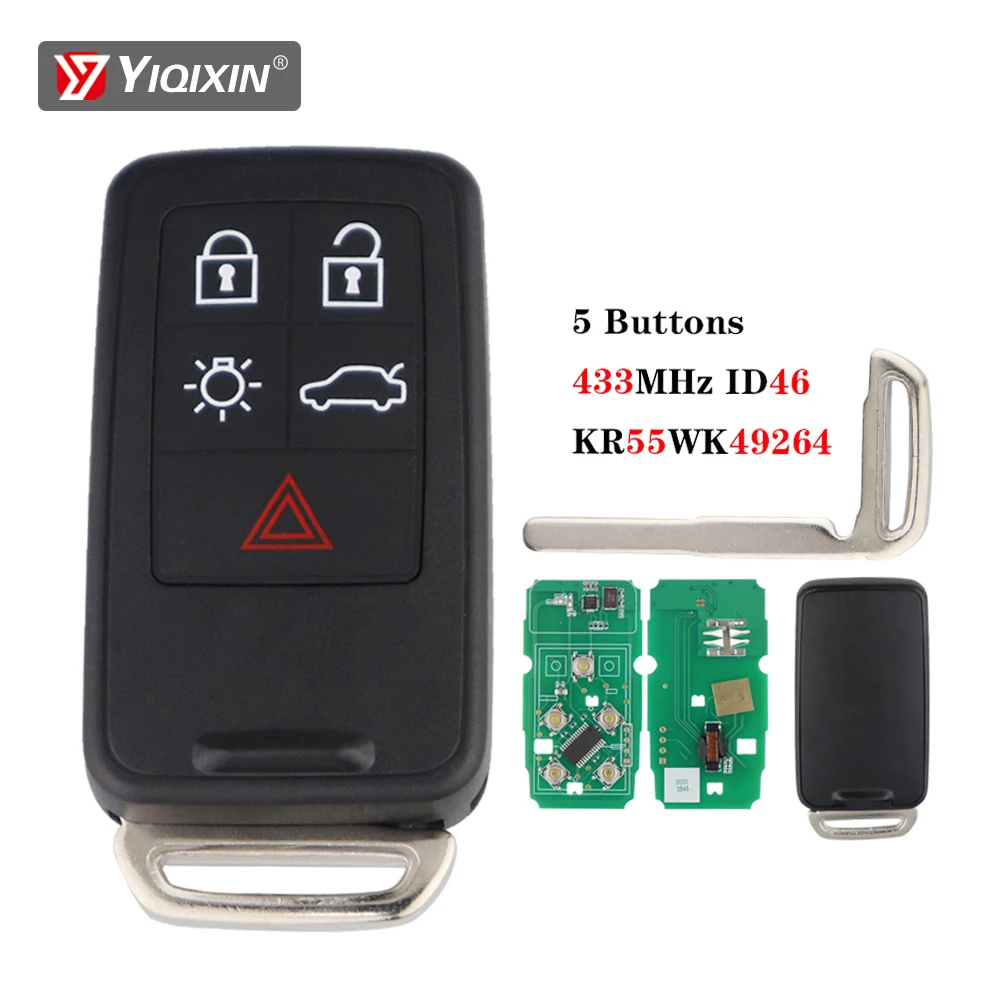 YIQIXIN 5 Button 433Mhz ID46 Chip Remote Car Key For Volvo S60 S60L S80 ...