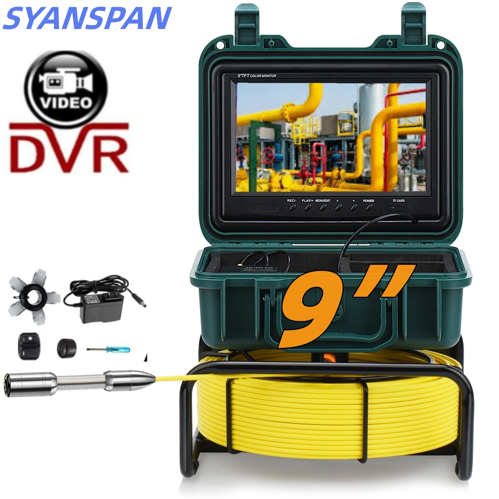 SYANSPAN Pipe Inspection Camera DVR Video 9 inch 1080P Screen+8X ...