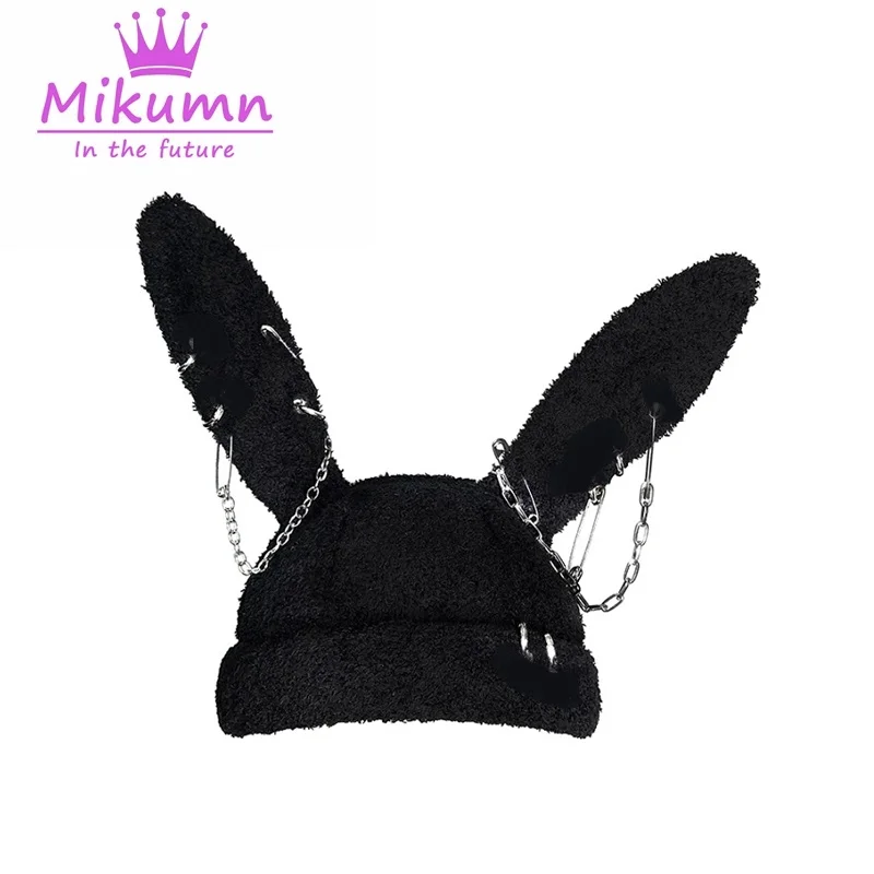 Gothic Grunge Rabbit Ear Hat Harajuku Y2k Punk Chain Pin Metal Ring ...
