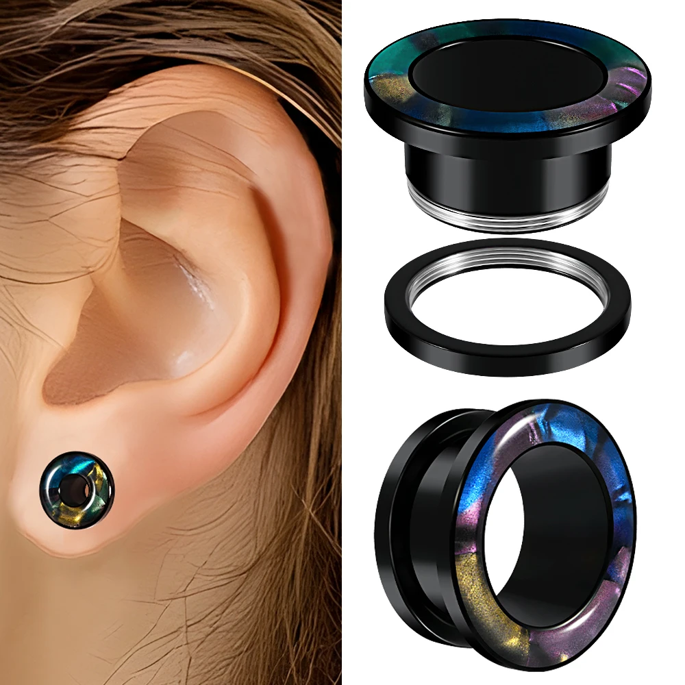 Pair Surgical Steel Ear Plug Black Plated Mix Yellow Blue Green Pink ...