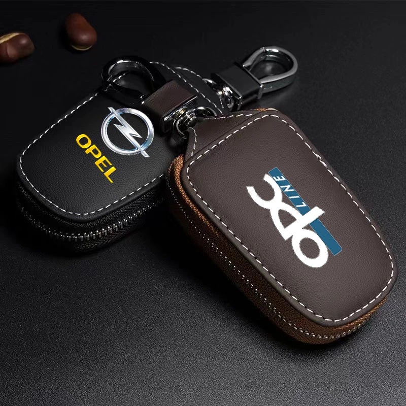 Leather Car Key Case Folding Remote Control Zipper Keychain For Opel ...