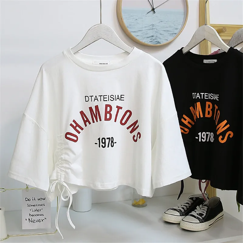 Summer-T-Shirt-Women-Fashion-Printing-Draw-String-Feeling-Temperament ...
