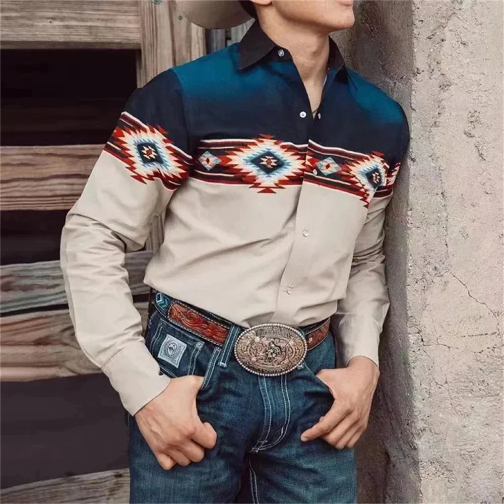 Camisa-tribal-occidental-para-hombre-top-retro-con-estampado-de-t-tem ...