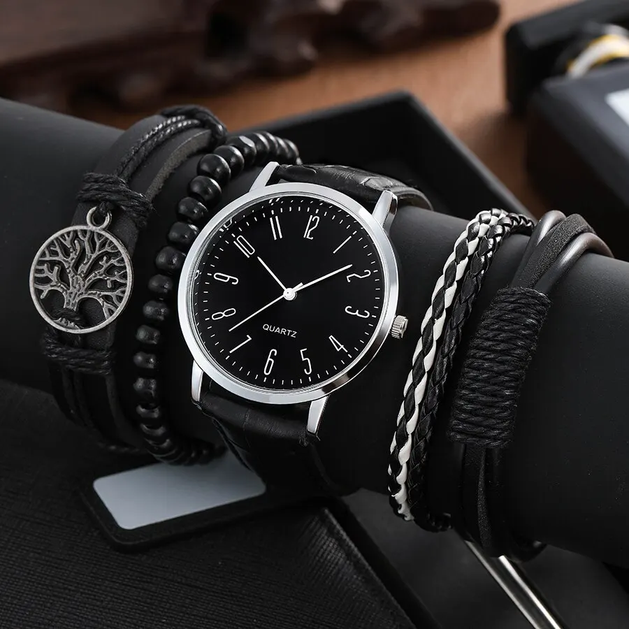 5pcs-Black-Quartz-Watches-Bracelet-Men-Business-Casual-Round-Watch-Life ...
