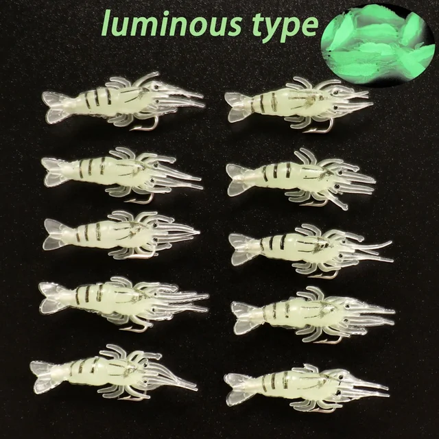 10pcs Soft Silicone Luminous Simulation Shrimp Shaped Fishing Lure With Hook, Bait Kit For ...
