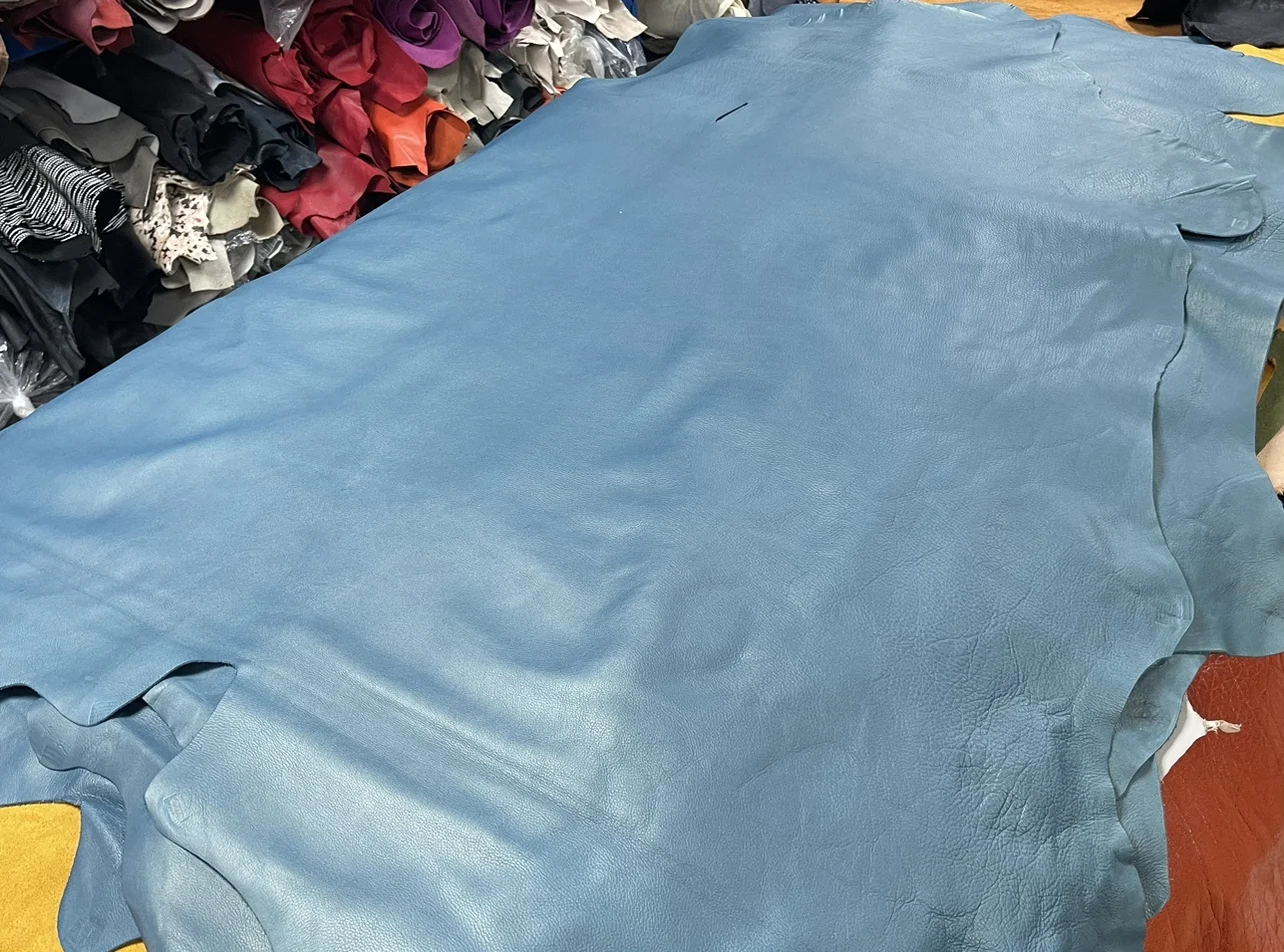 Pearlized-Blue-Calf-Leather-Italian-milled-first-layer-calfskin ...