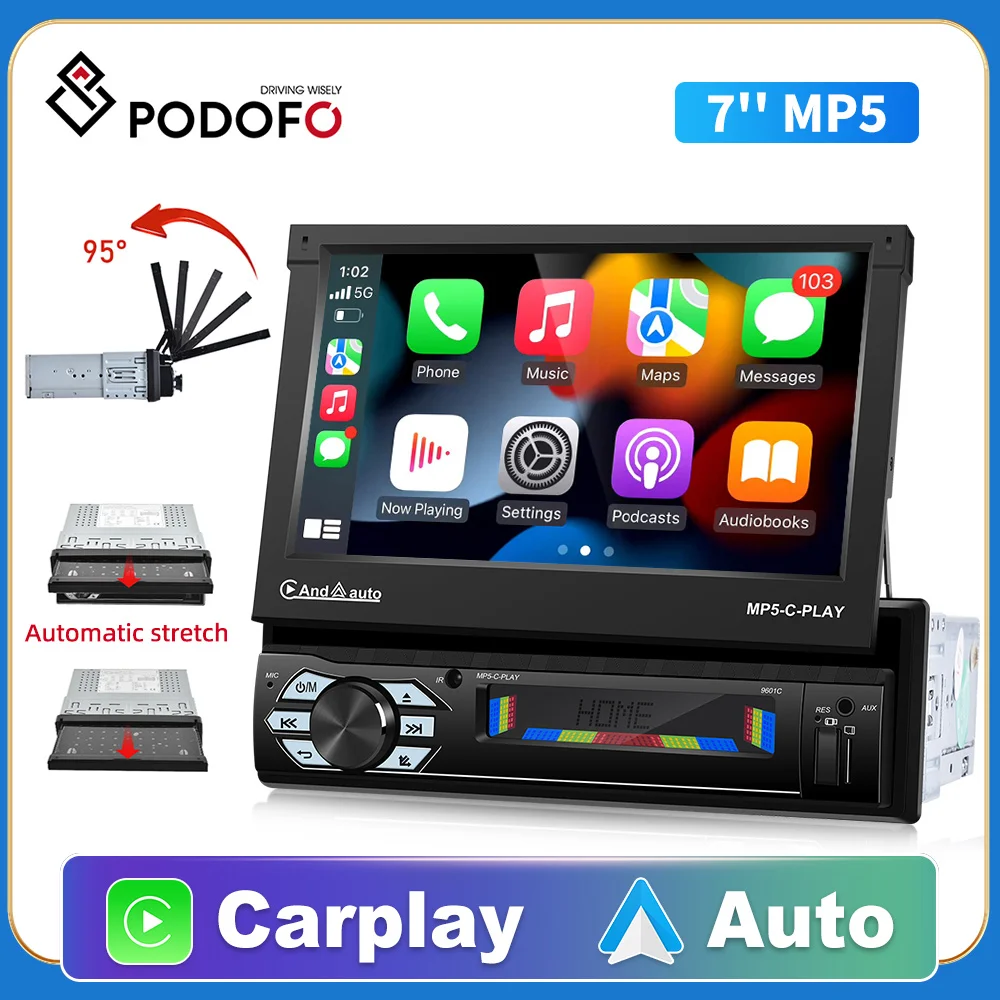 Podofo – Autoradio Android 10, Écran Rétractable Ips 7 ", Carplay ...
