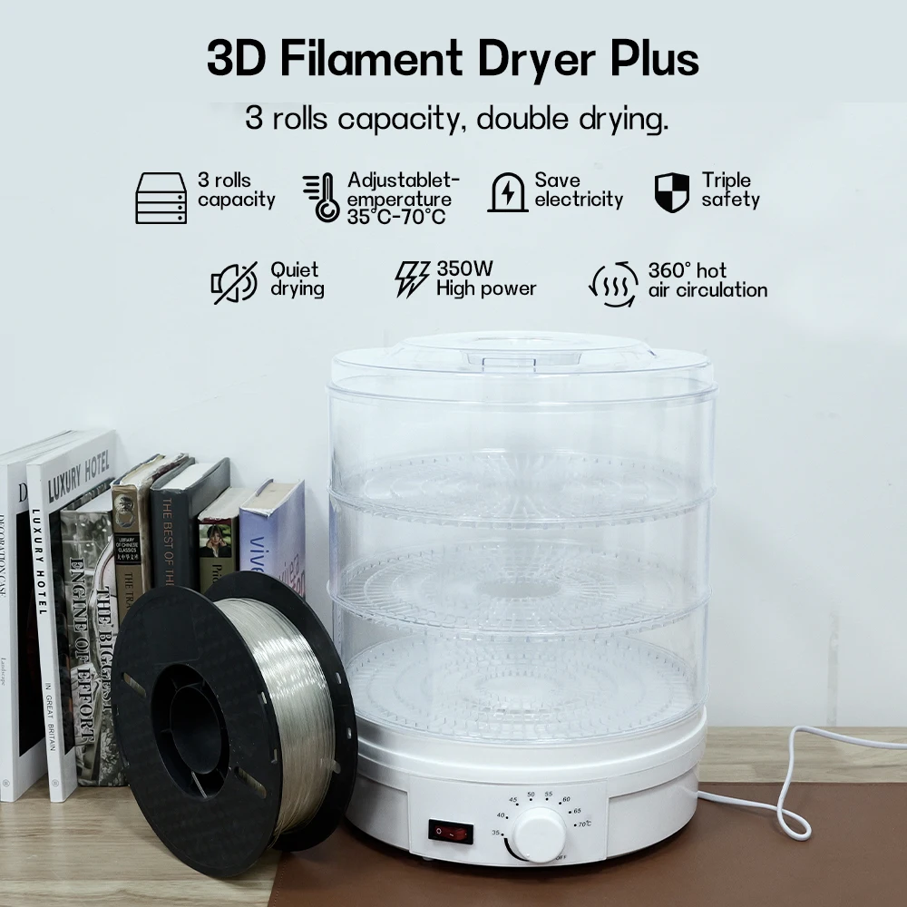 3 Rolls Filaments Dryer Box 360° Hot-air Heating 1kg Filament ...