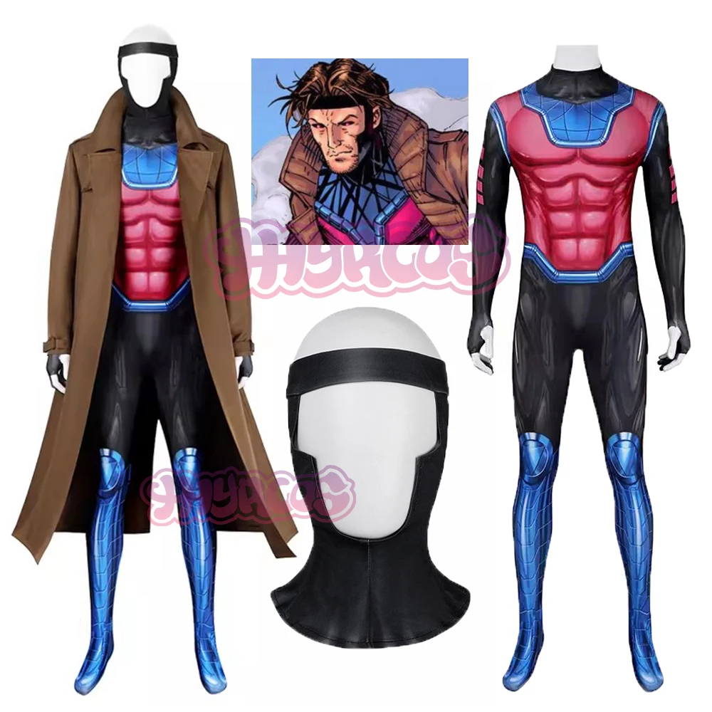 X-man-Gambit-Remy-Cosplay-Costume-Men-WOMEN-Battle-Suit-Leather-Long ...