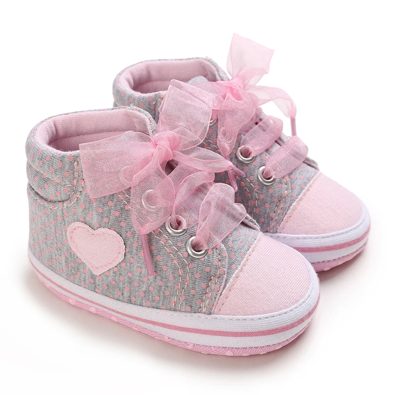 Baby Shoes Girls Bow Lace Dot Printed Hight Top Sneakers Casual Soft ...