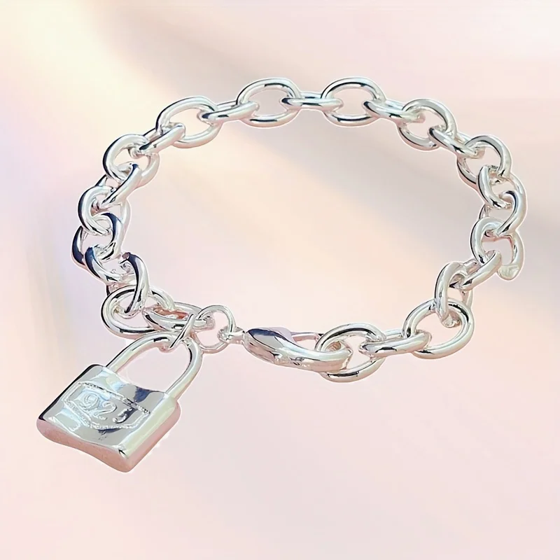 charm lock 925 sterling silver chain bracelet for women lady men lover ...