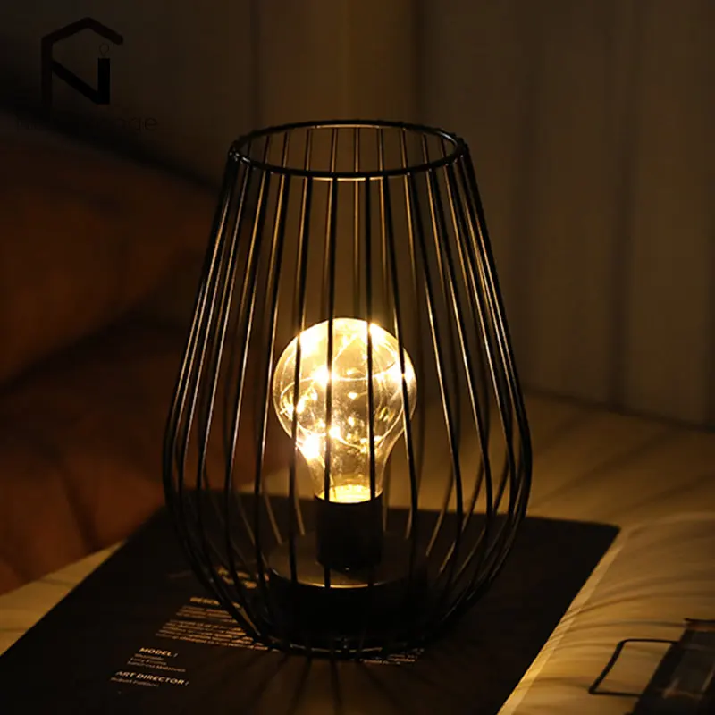 Black-Metal-Candle-Holder-Cage-Table-Lamp-Battery-Operated-Lamp ...