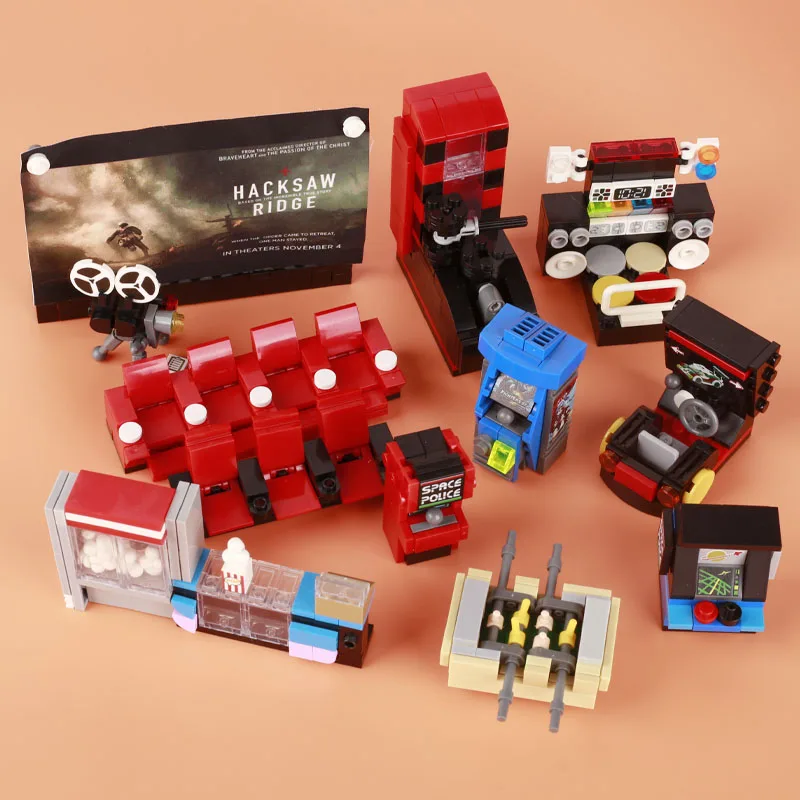 MOC-Cinema-Building-Blocks-Video-Game-Station-Miniature-Dollhouse-Food ...