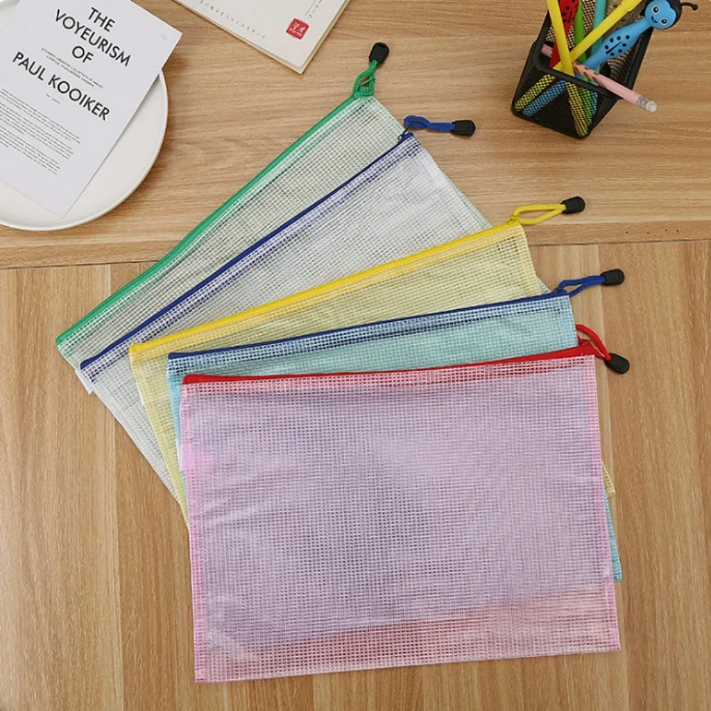 5 pcs Stationery Storage Folder File Mesh Zipper Pouch A5 mix color ...