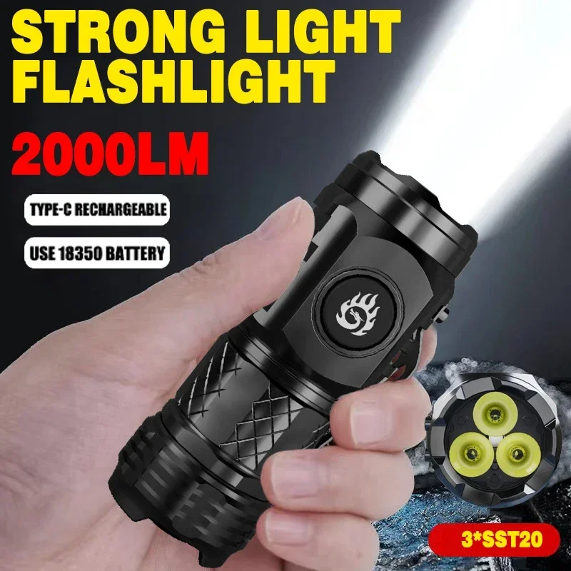 3LED-Powerful-Mini-LED-Flashlight-With-Pen-Clip-Built-in-Battery-Type-C ...