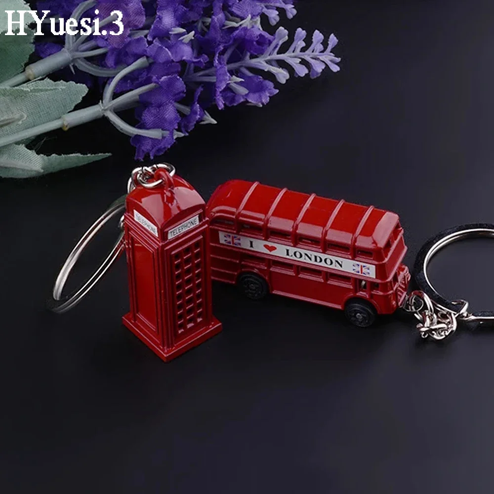 3D Red Double-Decker Bus Telephone Box Keychain Metal Mail Box Model ...