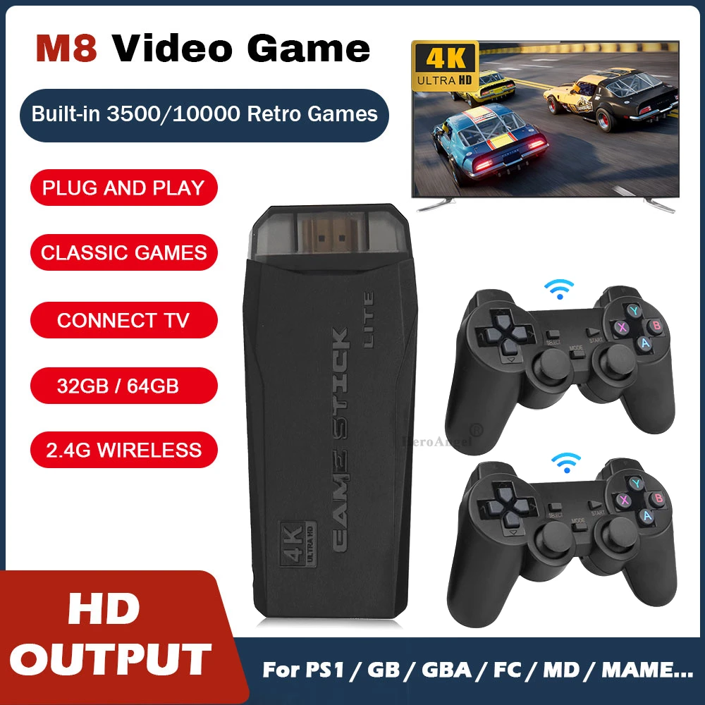 M8 Video Game Console 2.4g Double Wireless Controller Game Stick 4k ...