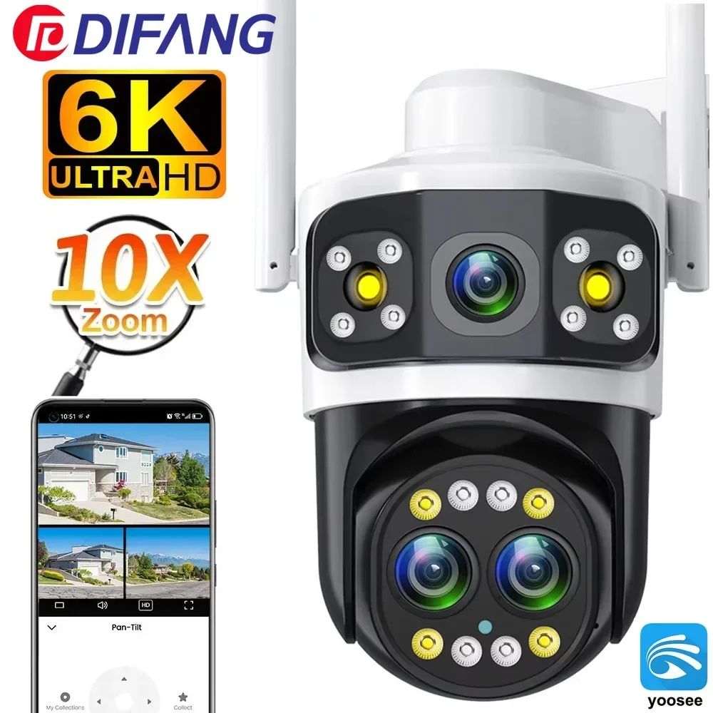 6K Outdoor WIFI Camera 8MP Three Lens 10X Zoom PTZ Human Detection 4K ...