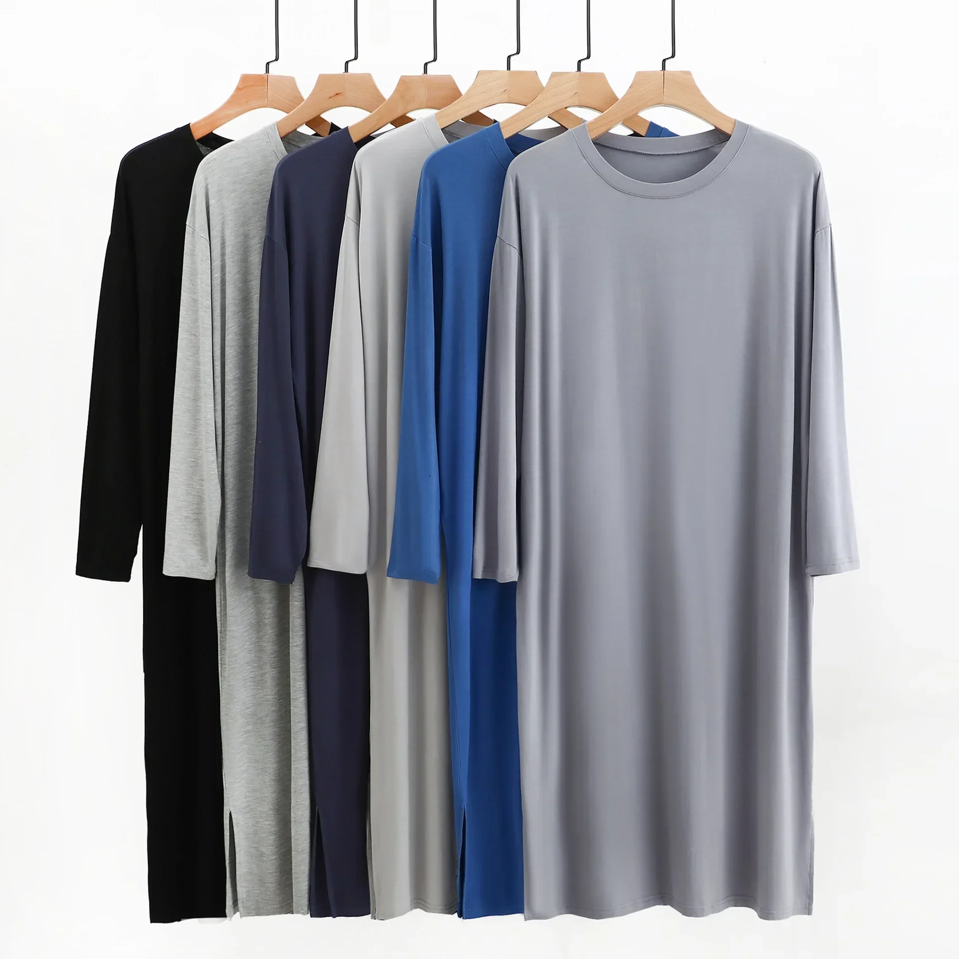 Modal-chemise-de-nuit-mi-longue-pour-hommes-col-rond-manches-longues-v ...