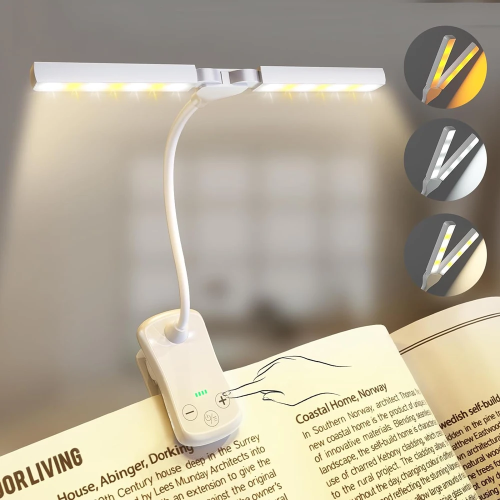 14-LED-Clip-on-Book-Light-3-Colors-8-Brightness-USB-Rechargeable-Night ...