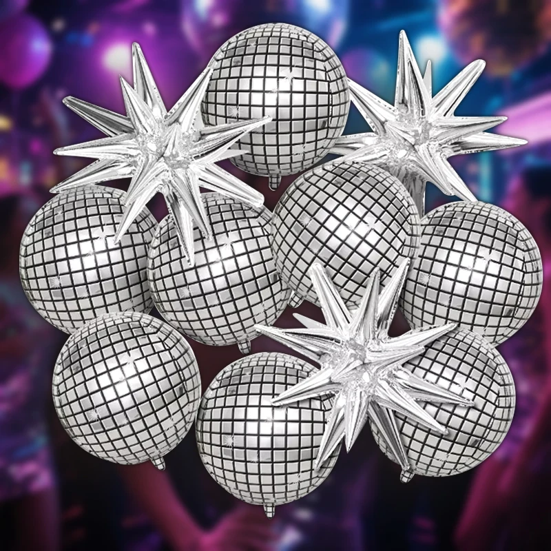 8pcs Silver Disco Explosion Star Aluminum Film Balloon Set Birthday ...