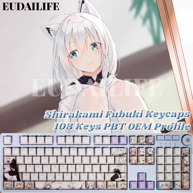 Shirakami-Fubuki-108-Key-Caps-PBT-DYE-Sublimation-Light-Transmitting-OEM-MX-Cross-Axis-Switch ...