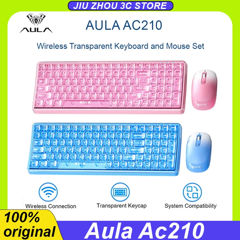 Aula-Ac210-Keyboard-And-Mouse-Set-Transparent-Ergonomically-Keyboard-Combo-Wireless-2-4g ...