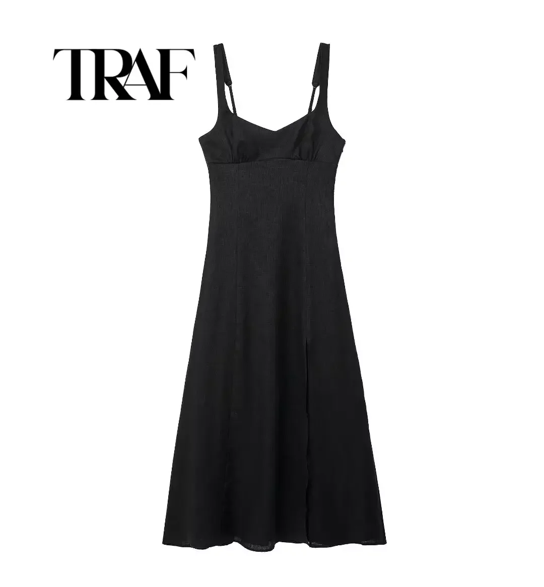 TRAF-vestido-Midi-negro-con-tirantes-finos-para-mujer-vestidos-largos ...
