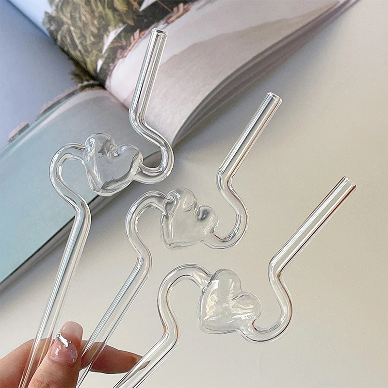 Love-shaped-Heat-resistant-Glass-Straw-High-value-Girl-Heart-Glass-Tube ...