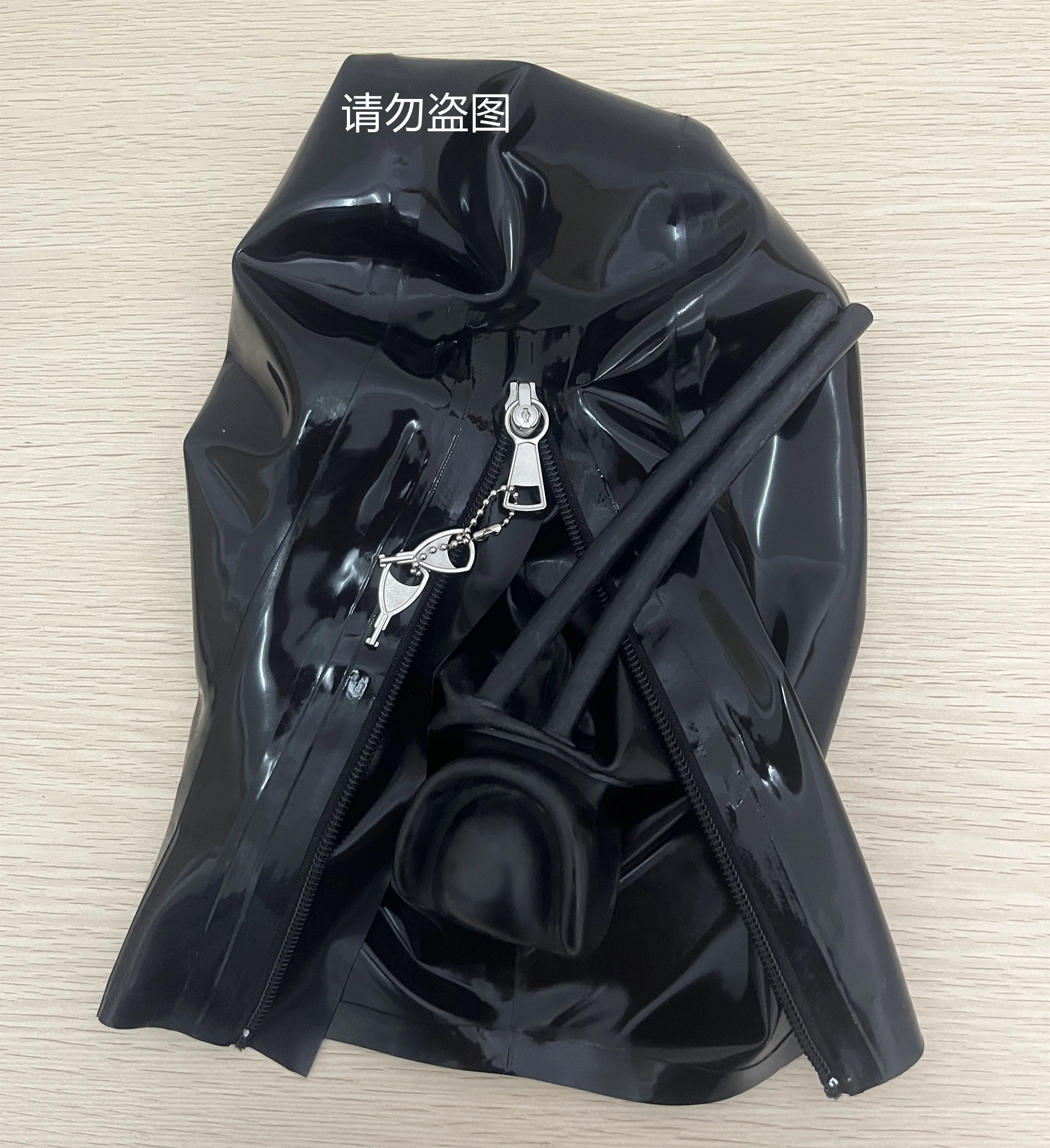 Sexy Natural Latex Fetish Hood Mask Lockable Zip with Black Long Nose ...
