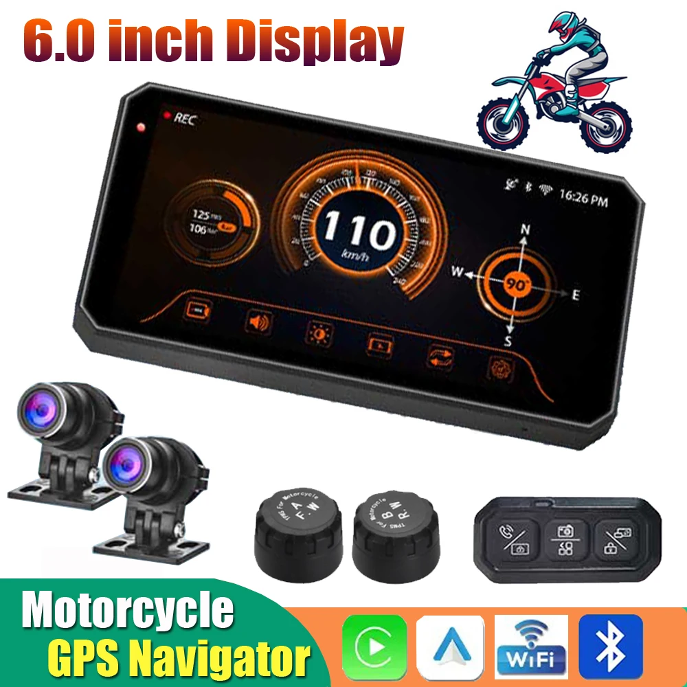 Portable 6 inch Waterproof Motorcycle GPS Navigation Wireless Carplay ...