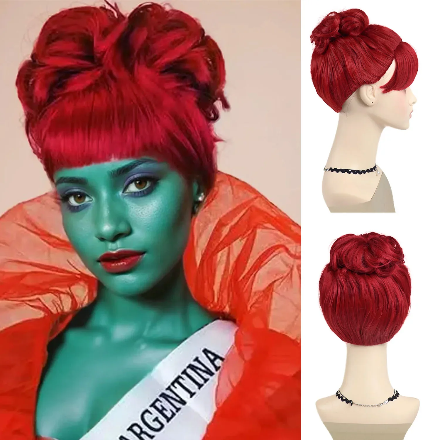 Red Cosplay Wigs for Women Synthetic Fiber Halloween Costume Party Drag ...