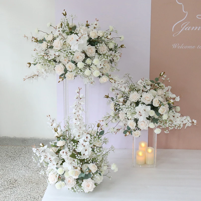 White-Rose-Babysbreath-Artificial-Floor-Floral-Row-Wedding-Backdrop ...