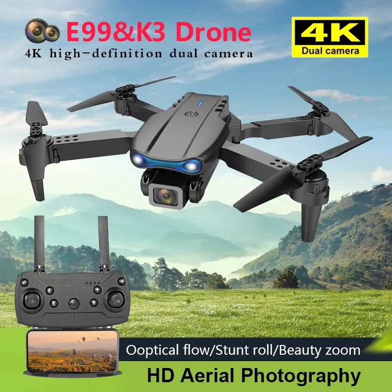 E99 Pro Dron with Camera Professional 4K HD Dual Camera WIFI Optical Flow Drone Obstacle ...