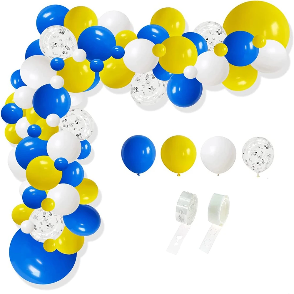 Royal Blue Yellow White Balloons Garland Arch Kit Confetti Ballon Birthday Picnic Party Baby ...