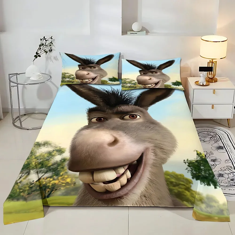 Cartoon Donkey Duvet Cover Pillowcase Boots Cat Bedding Set Adult Boy ...