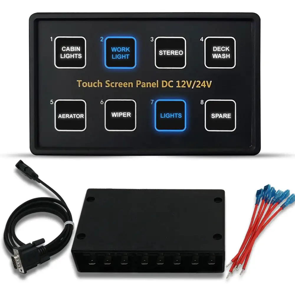 12v/24v 8 Gang Blue Led Capacitive Sense Touch Screen Switch Panel Box ...