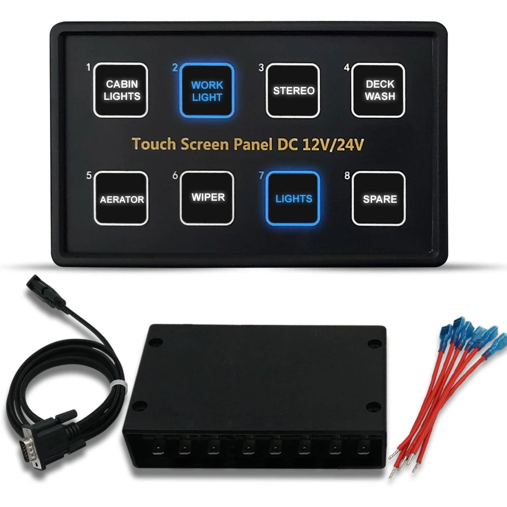 12v/24v 8 Gang Blue Led Capacitive Sense Touch Screen Switch Panel Box ...