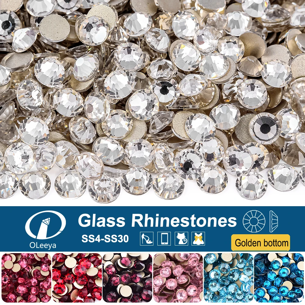 SS3-SS30 A3 Golden Bottom Flatback Crystal AB nail Rhinestone Clear ...