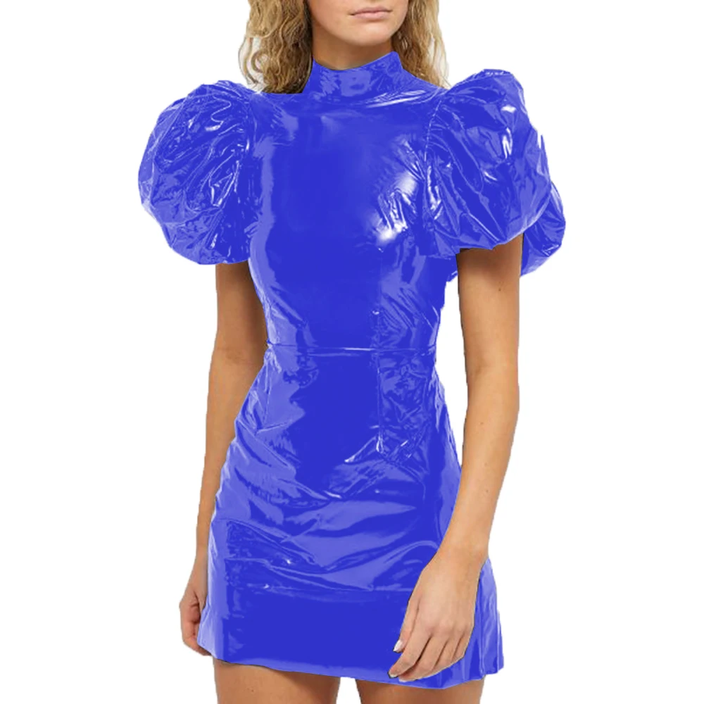 Summer-Club-Fashion-Party-Wetlook-Women-PVC-Leather-Big-Puff-Short ...