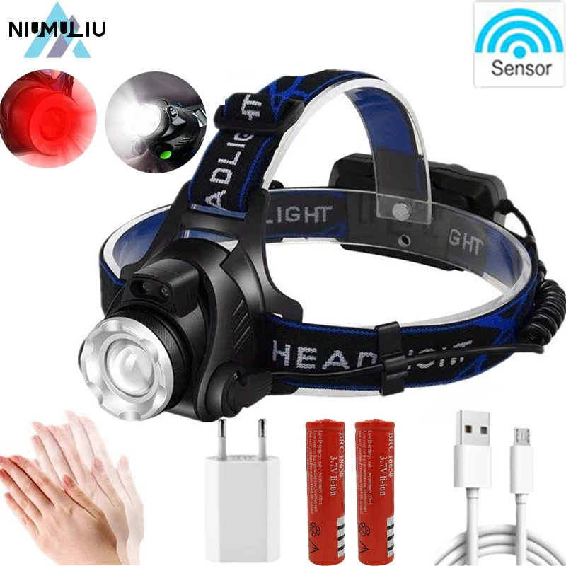 C2 Led Sensor Headlamp Mini Fishing Light 8000lm 18650 Zoom Head Light ...