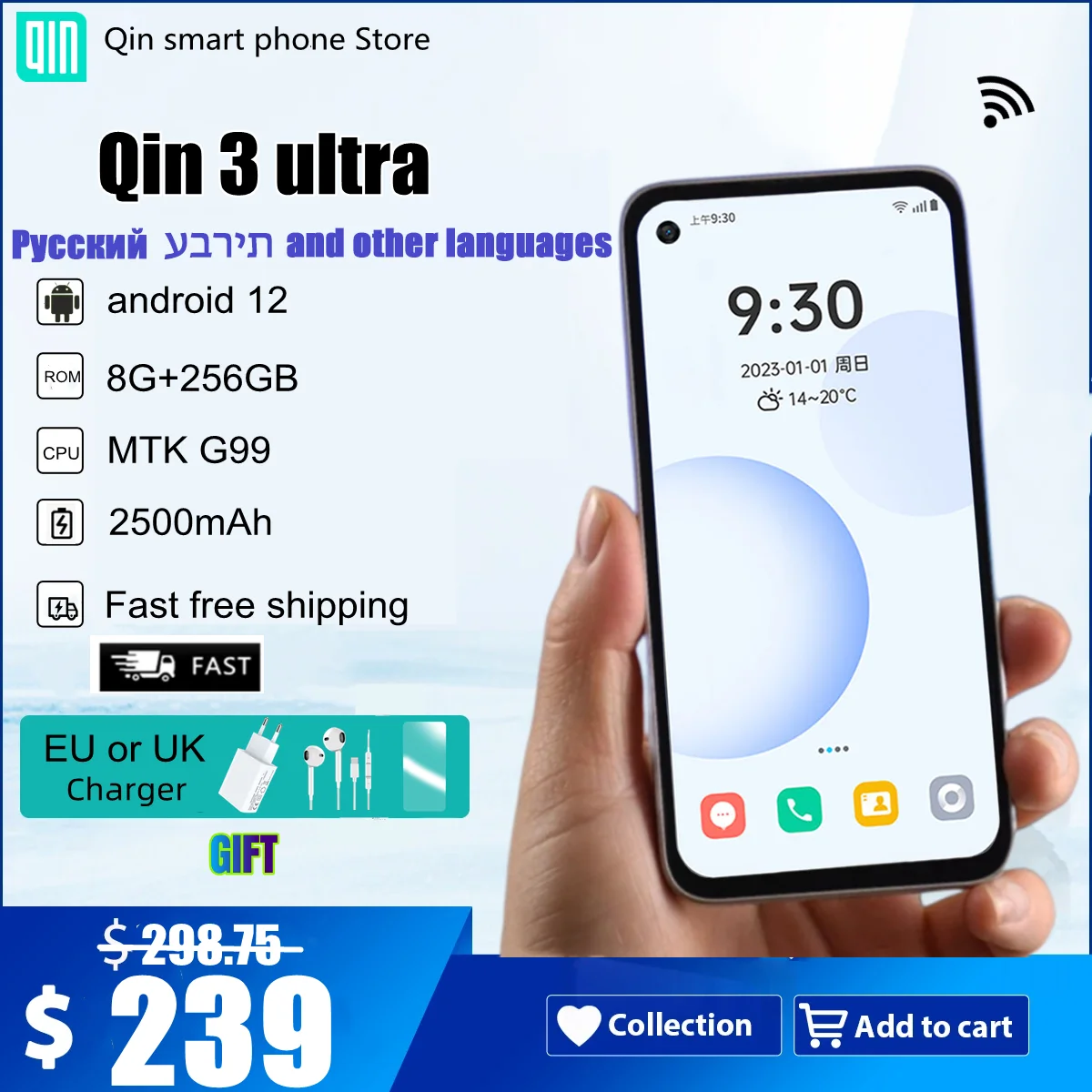Smart Phone Mini multilingue, Qin 3, Versão Global, Play Store, Android ...