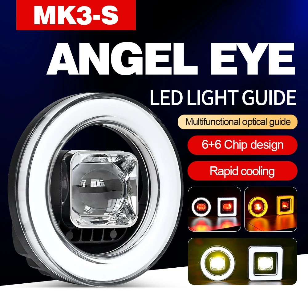 NEW Motorycle 6+6 Chips Optical Guide LED Headlight Angel eye Demon eye ...