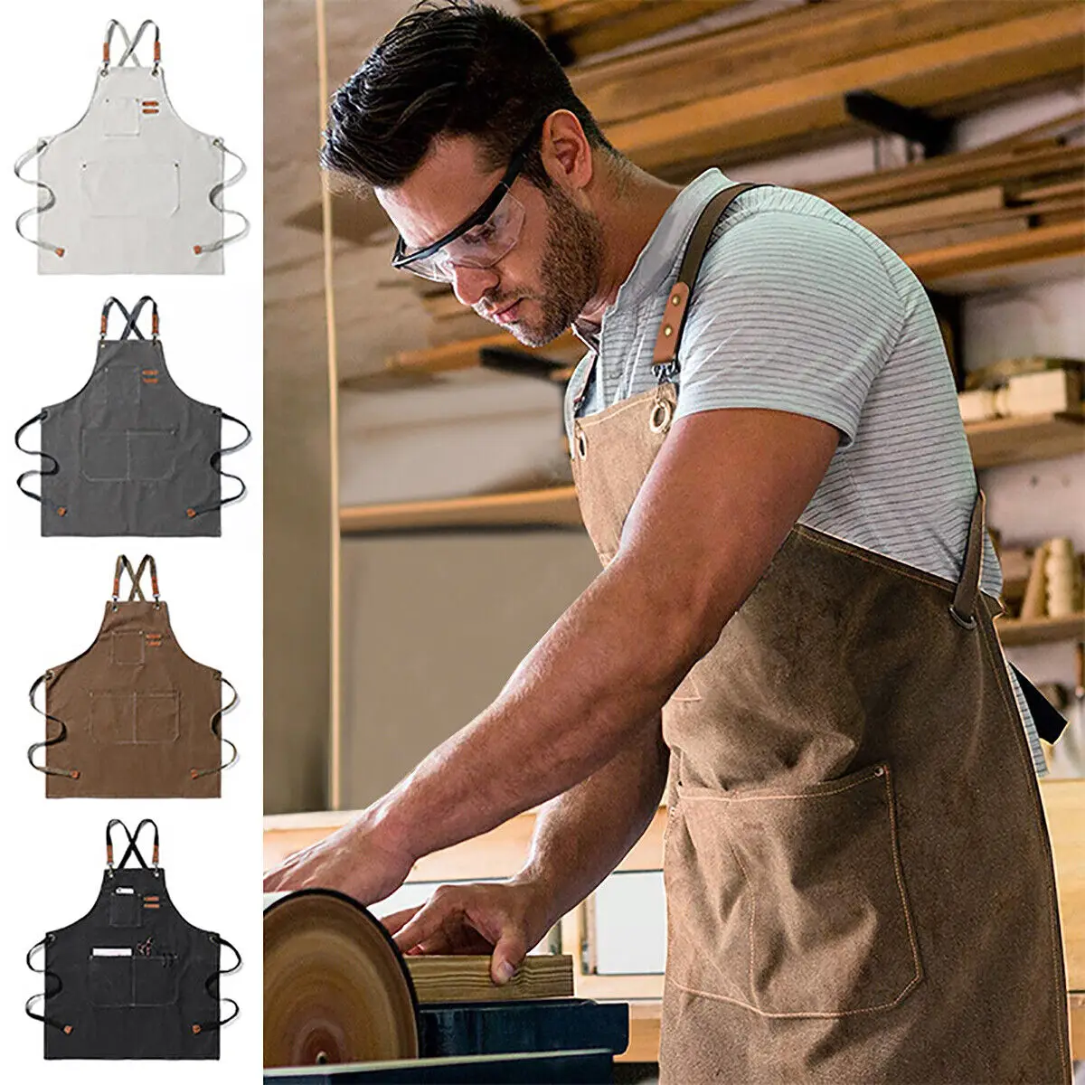Thicken-Cotton-Canvas-Denim-Apron-Antifouling-Barista-Apron-Kitchen ...