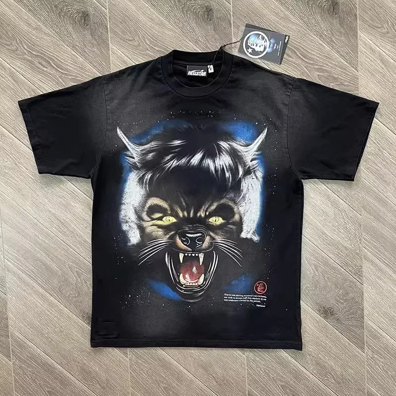 Hellstar-Full-Moon-Tee-Wolf-Head-and-Full-Moon-Print-vintage-washed-and ...